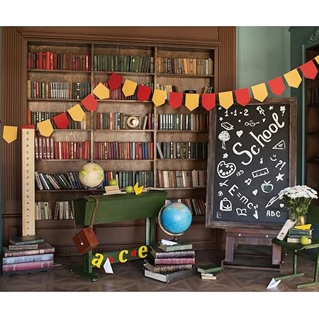 Amazon.com : Back to School Backdrop Fabric School Library Backdrop ...