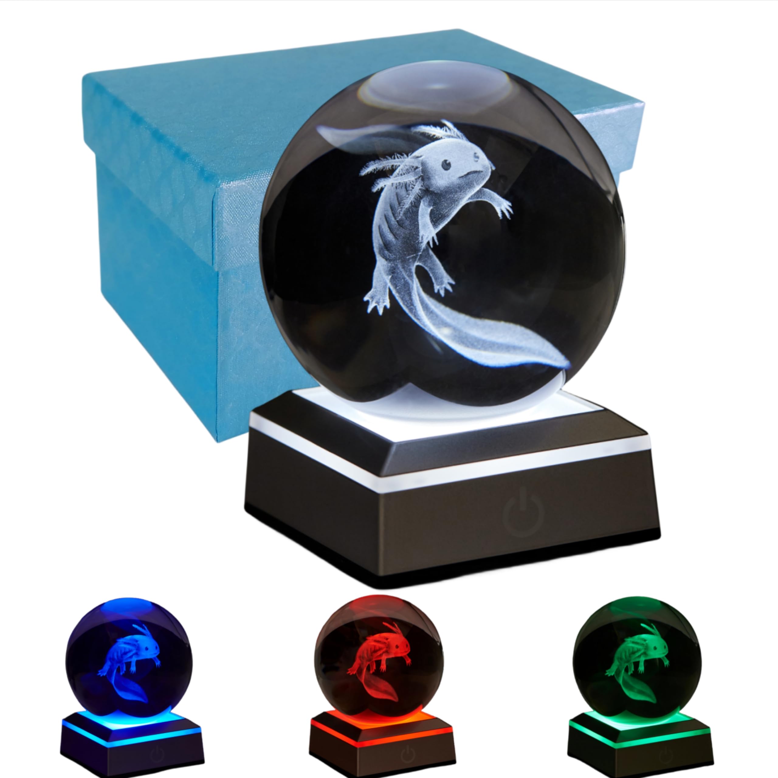 3.15 inch Axolotl Crystal Ball Lamp, 3D Crystal Axolotl Night Light ...