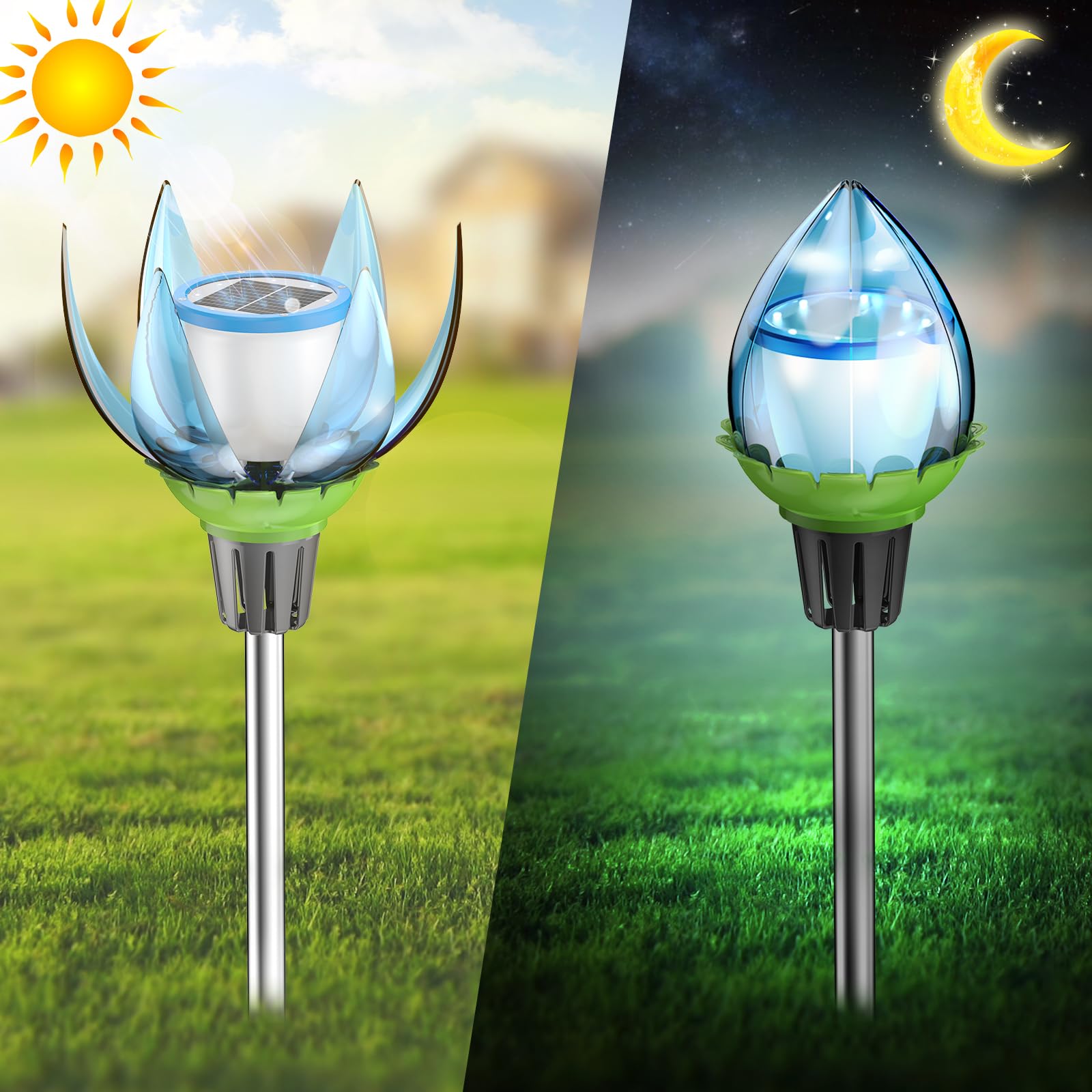 Solar Garden Lights - Upgraded Auto-Blooms - Garden Lights Solar ...