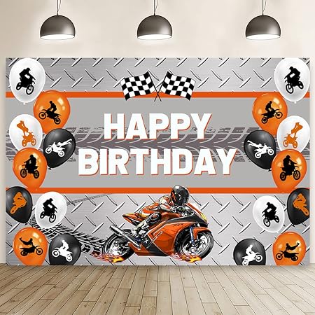 Amazon.com : MEHOFOND 7x5ft Orange Motorcycle Birthday Backdrop Boy ...