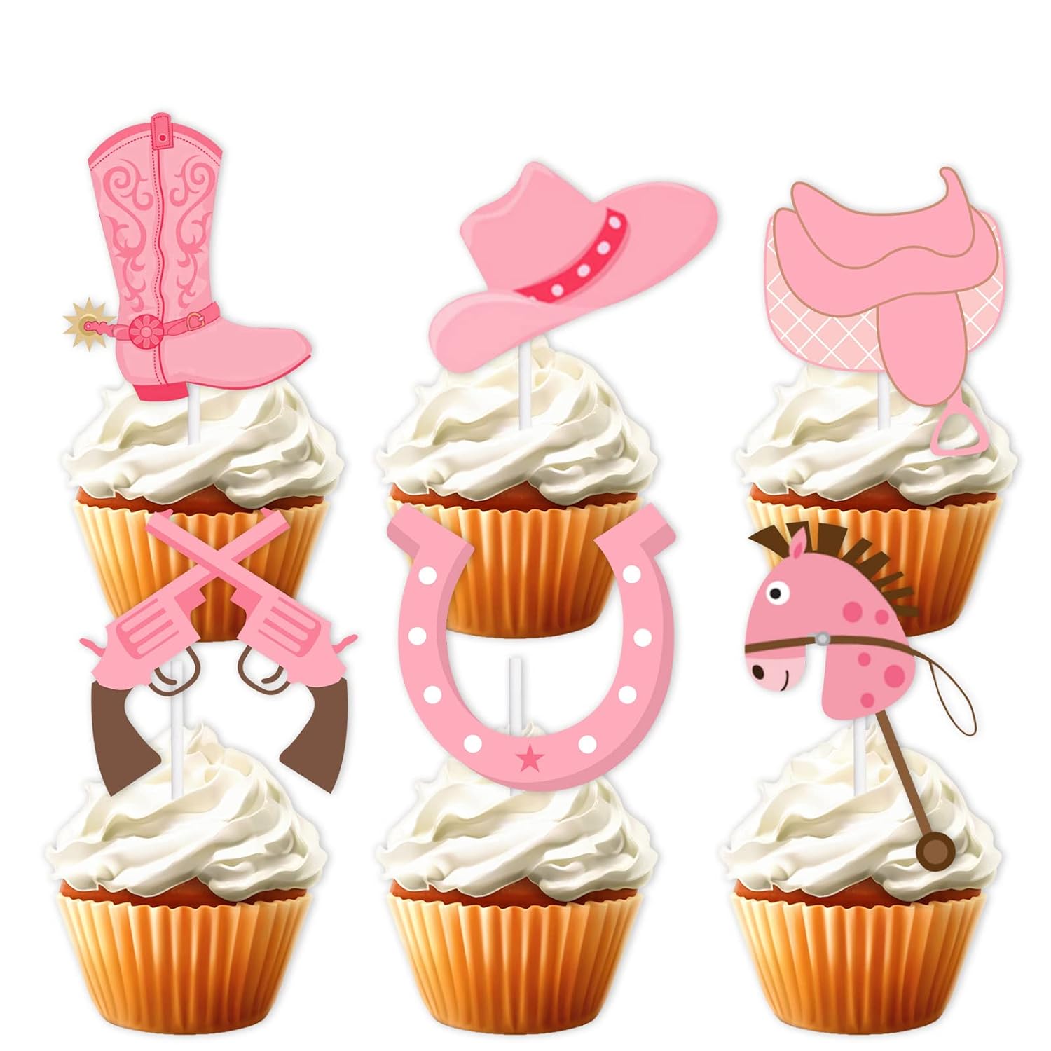 18pcs Pink Glitter Dessert Cupcake Topper Cow Country Western Bull ...