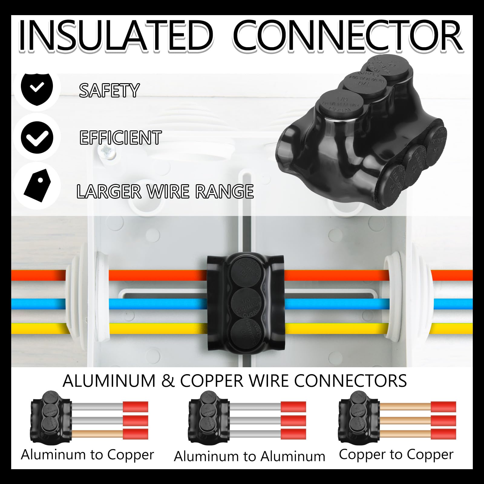 Snapklik.com : Copkim 5 Pack 3 Port Insulated Wire Connectors Black ...
