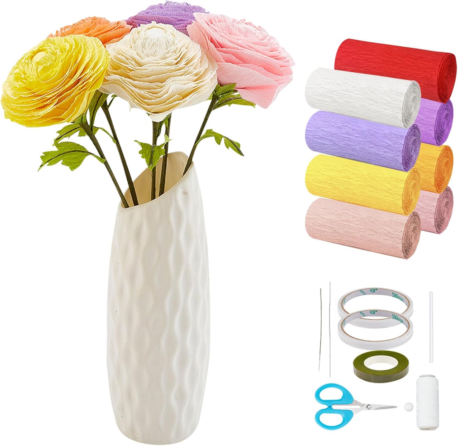 FREEBLOSS 25 Sets Crepe Paper Flowers Ranunculus Style Crepe Paper Kit ...