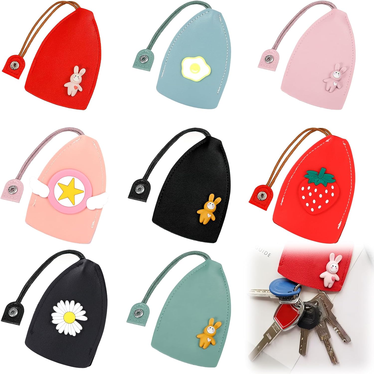 OUZHOU 8PCS Key Pouch, Pull out Key Sleeve, PU Leather Pull Type Key ...