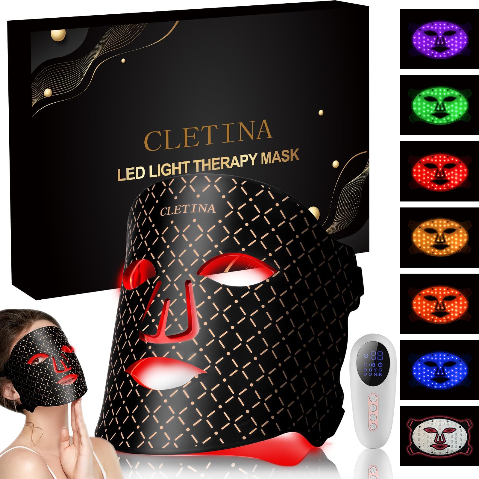 Amazon.com : CLETINA LED Light Therapy Mask Red Blue Near-Infrared Face ...