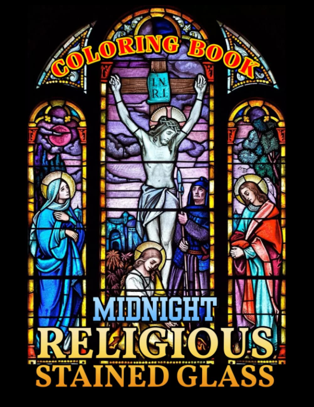 Amazon.com: Midnight Religious Stained Glass Coloring Book: Bible ...