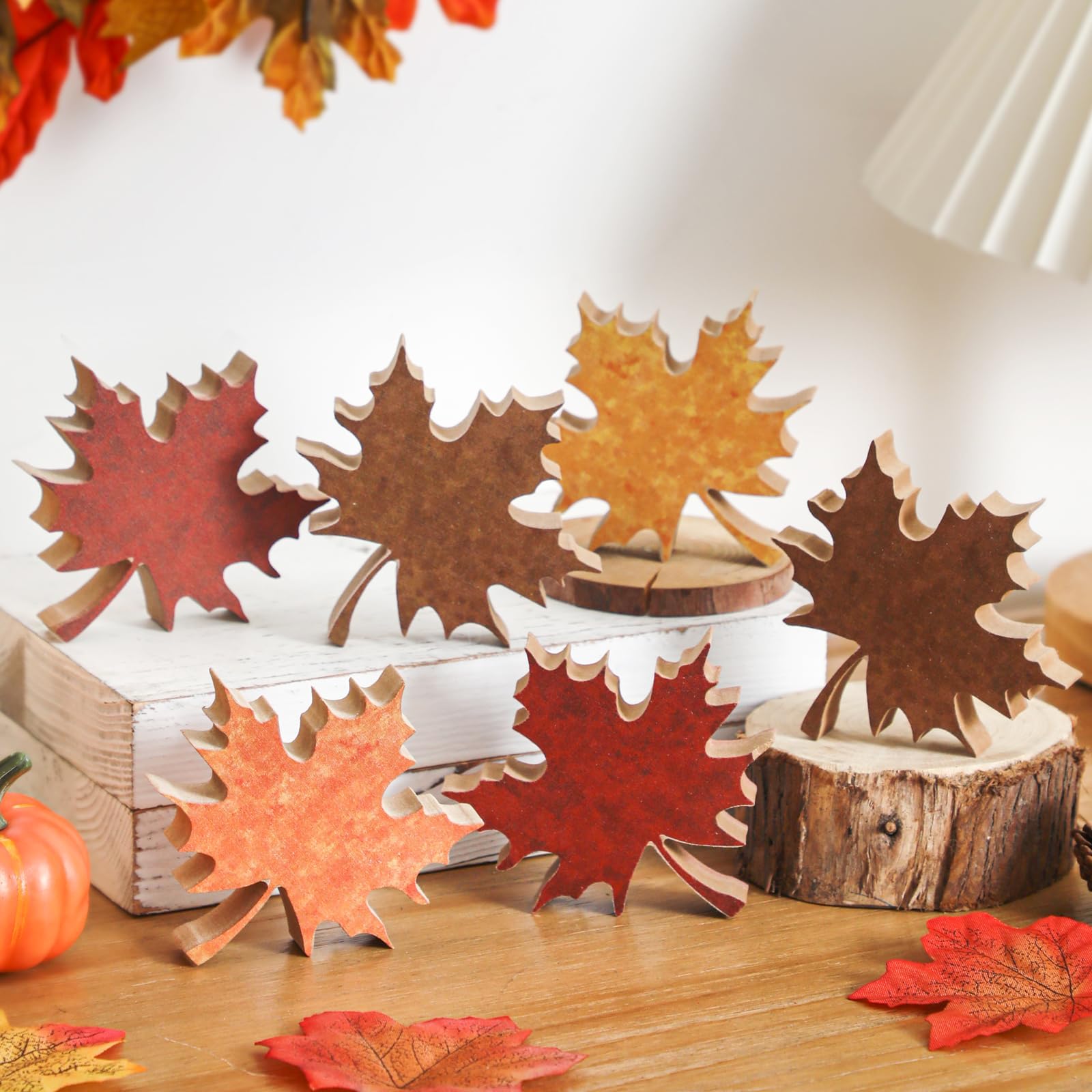 Amazon.com: WODOHOLO 6PCS Fall Tiered Tray Decor Wooden Fall Maple Leaf ...