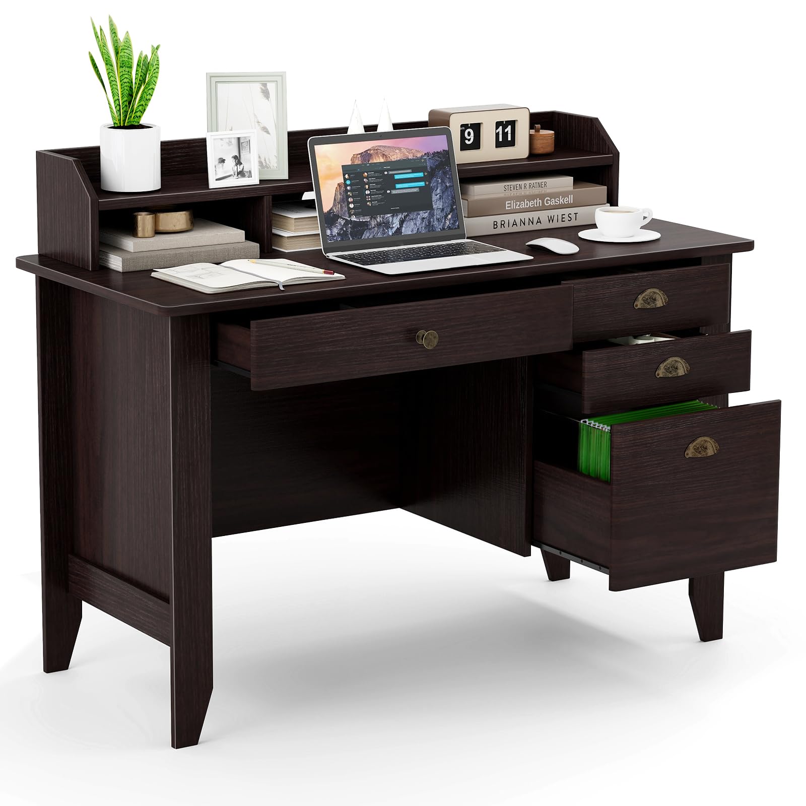 Amazon.com: WATERJOY 48" Computer Desk with 4 Storage Drawers and Hutch ...