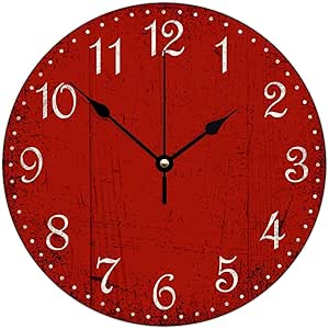 Amazon.com: HIGOSS Kitchen Wall Clock Rustic Red Round Clock Battery ...