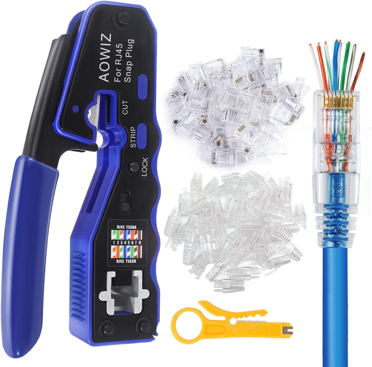 RJ45 Crimp Tool Pass Through Crimper Cutter for Cat6a Cat6 Cat5 Cat5e ...