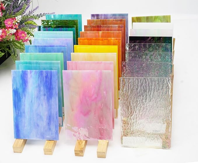 Amazon.com: Lanyani 26 Sheets Sparkly Iridescent Stained Glass Sheets ...