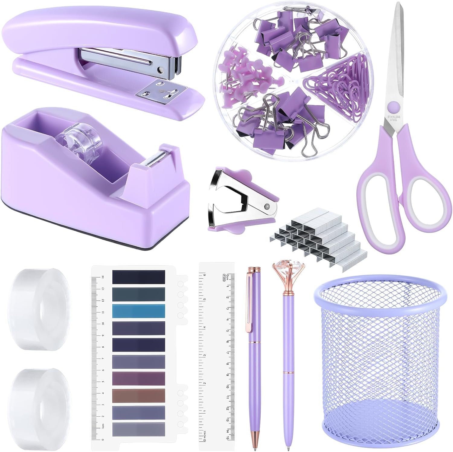 Amazon.com : 13 in 1 Purple Desk Office Supplies Set, Purple Stapler ...