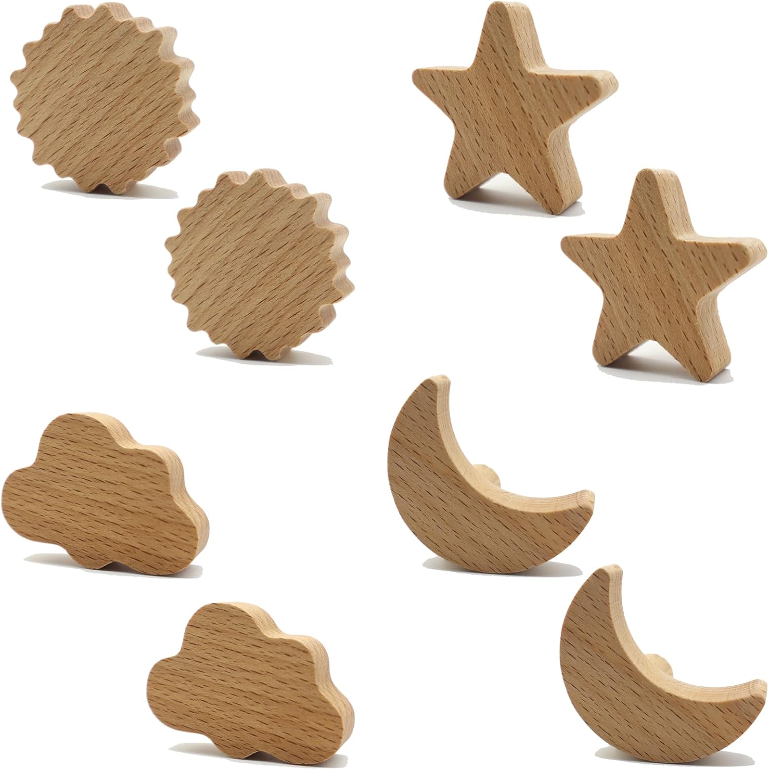 QYIMLI Wooden Cabinet Knobs, Sun Moon Star Cloud Shaped Wooden Drawer ...
