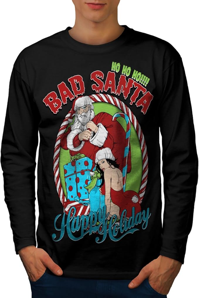 Wellcoda Bad Santa Sexy Mens Long Sleeve T-Shirt, Holidays Graphic ...
