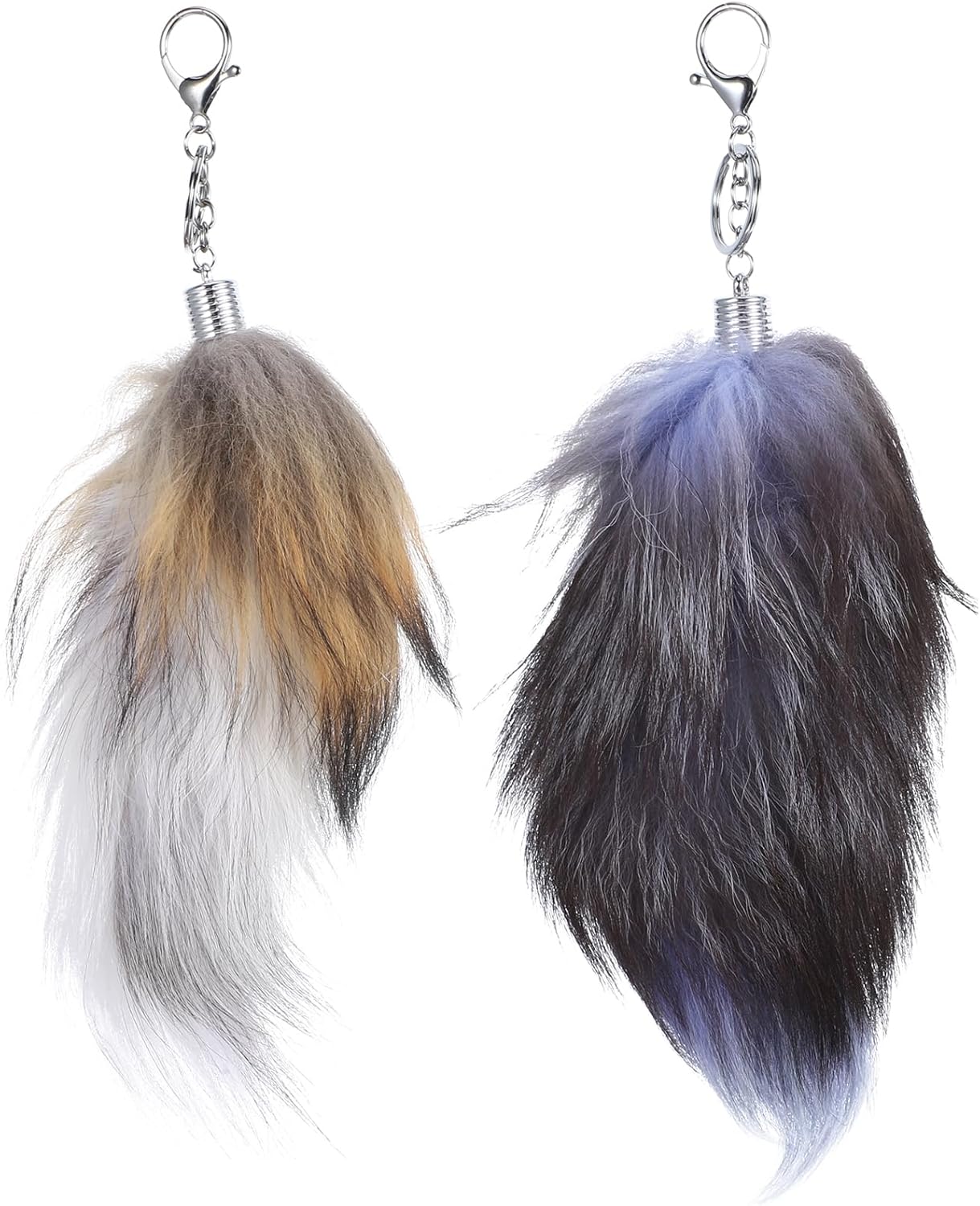 WRITWAA 2Pcs Tail Keychain Fluffy Animal Tail Keyring Faux Fox Fur Tail ...