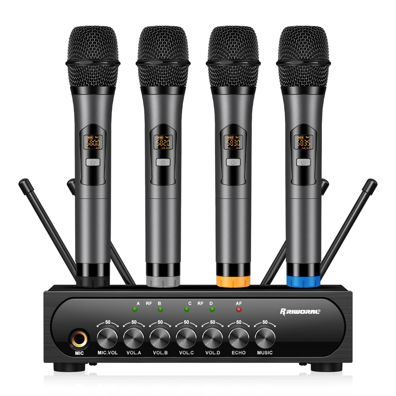 Wireless Microphone System Karaoke 4 Channel Uhf Cordless Handheld ...