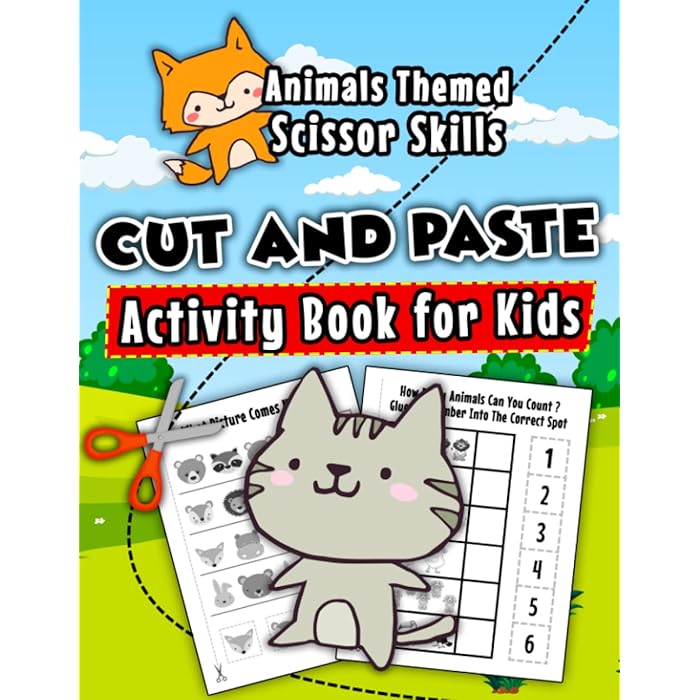 Buy Animals Themed Scissor Skills Cut and Paste Activity Book for Kids ...