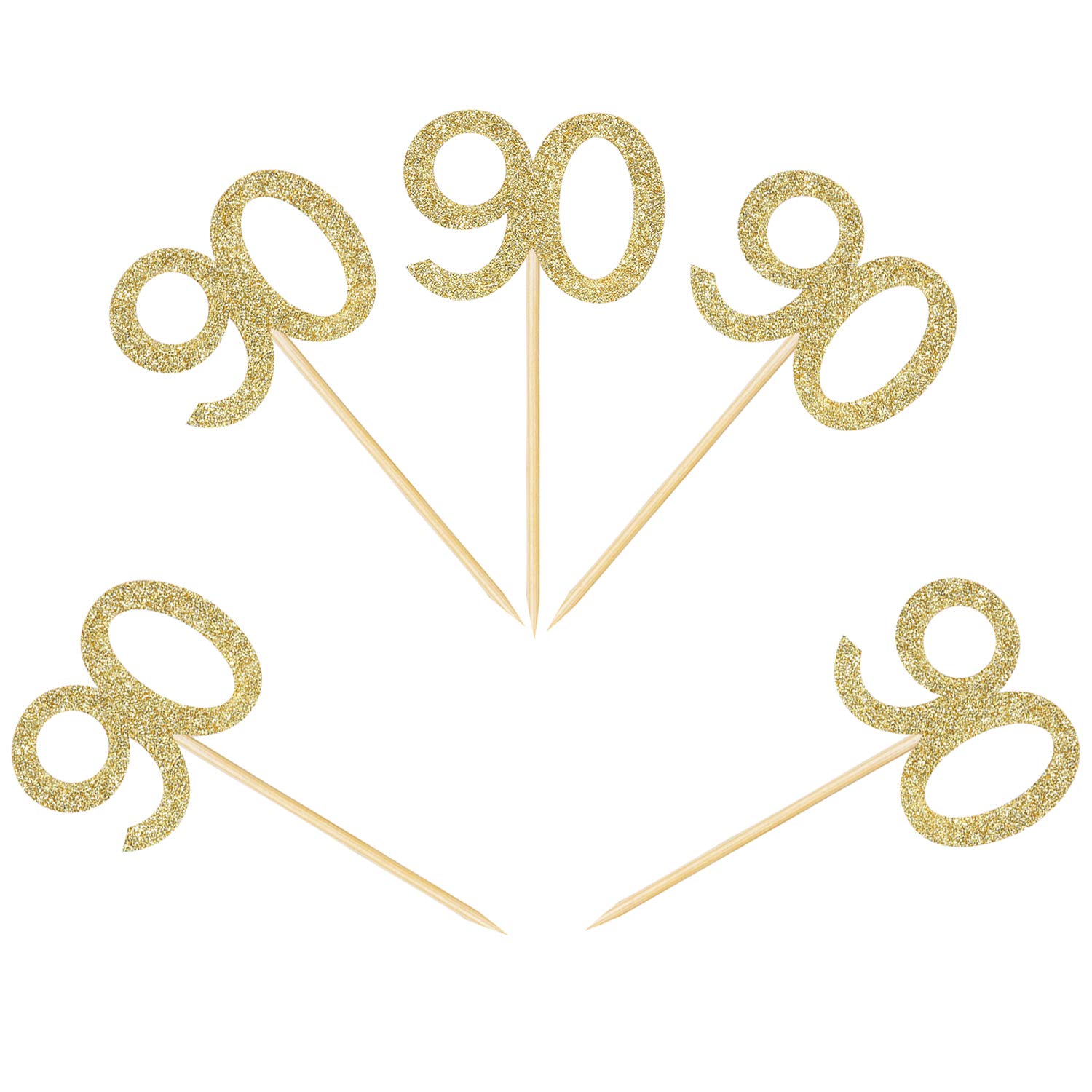 Newqueen 24PCS 90th Birthday Cupcake Toppers Gold Glitter Number 90 ...