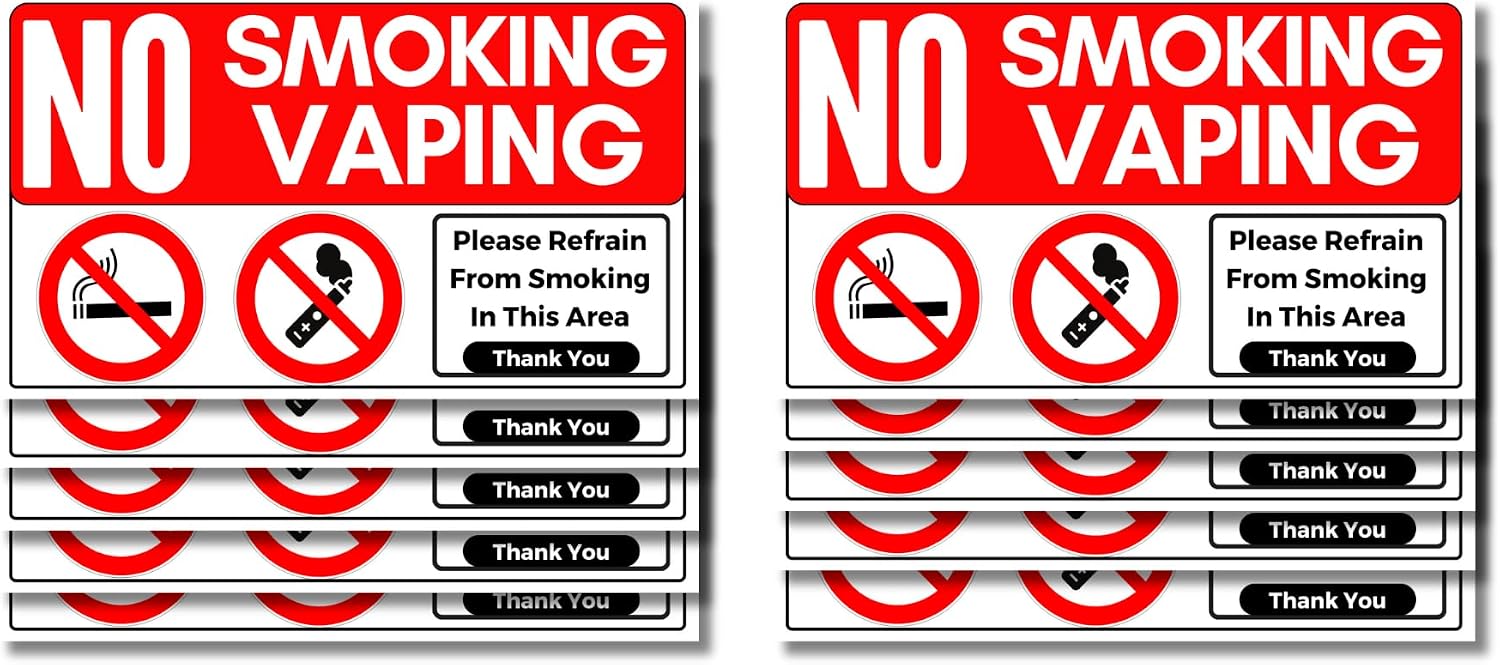 Amazon.com: No Smoking & No Vaping Sticker Sign - 10 Pack 10 x 7 in ...