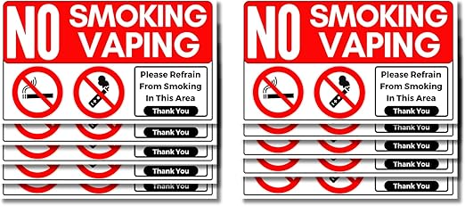 Amazon.com: No Smoking & No Vaping Sticker Sign - 10 Pack 10 x 7 in ...