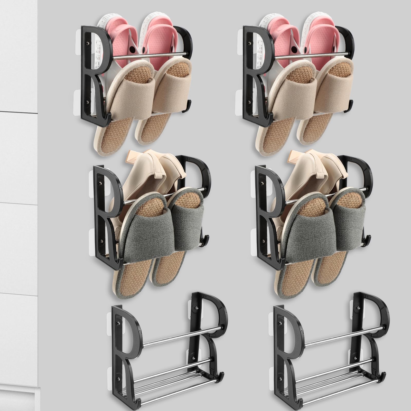 Ziliny 6 Pieces Wall Mounted Shoe Rack with Sticky Hanging Mounts ...