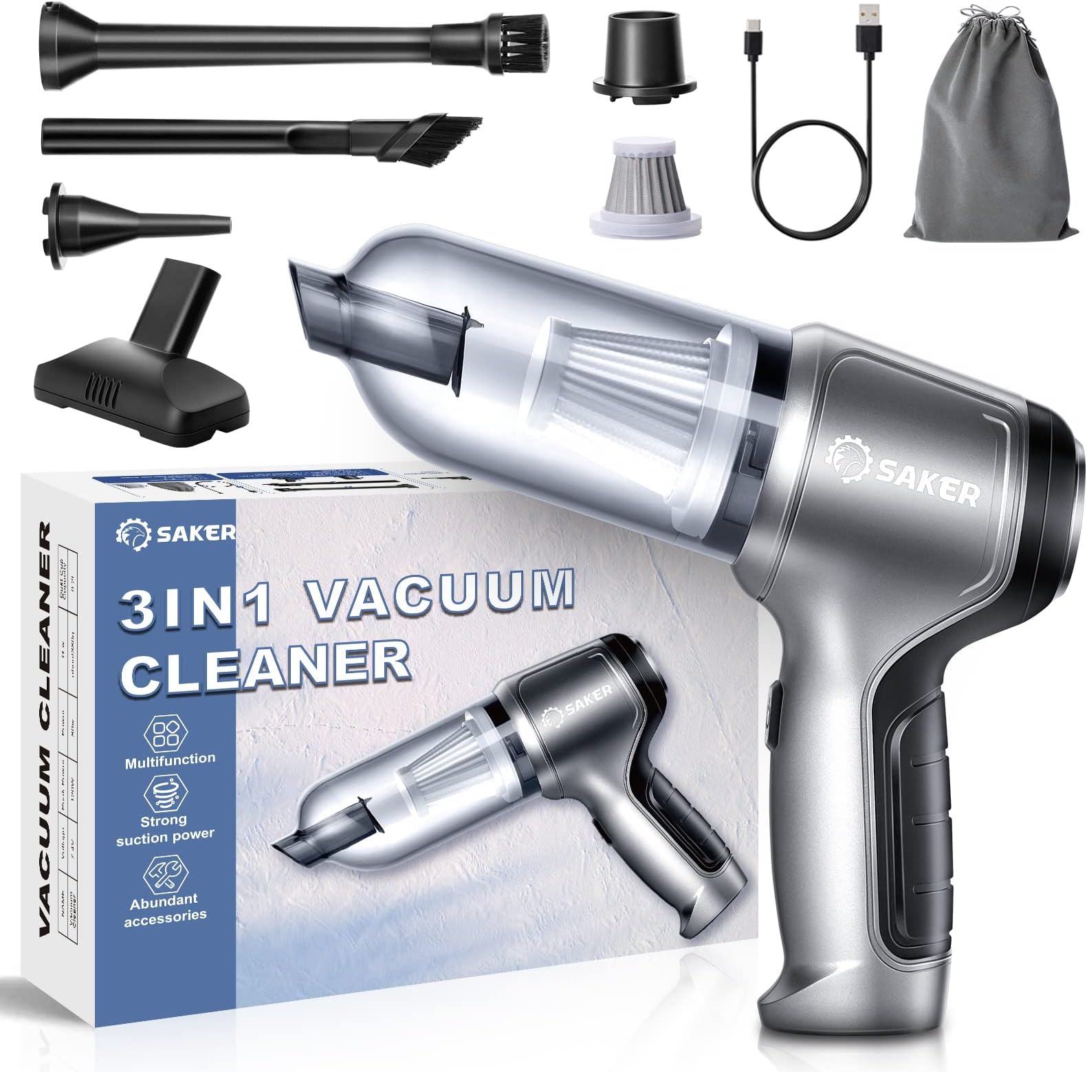 Saker Mini Handheld Cordless Vacuum Cleaner,3 in 1 Car Vacuum Cleaner ...