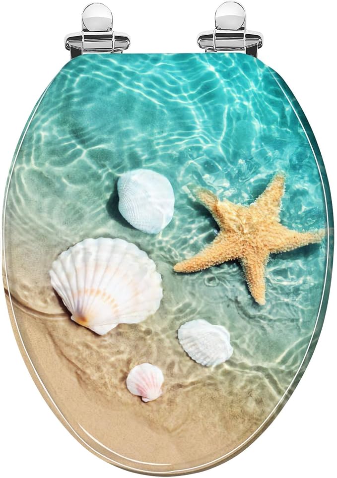 Elongated Toilet Seat seashell summer beach sea water Resin Toilet Seat ...