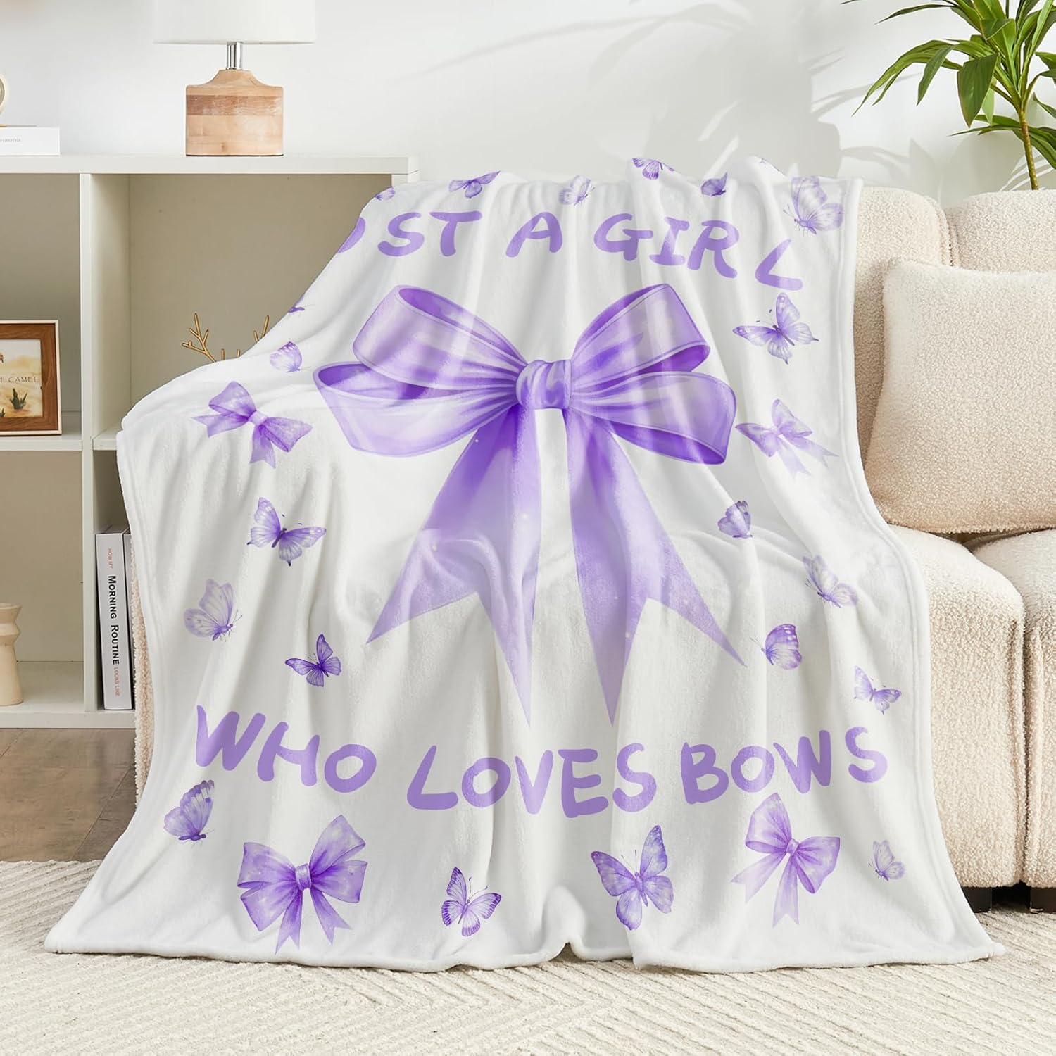 Amazon.com: Jameswish Bow Throw Blanket 60x50Inch Preppy Blanket Purple ...