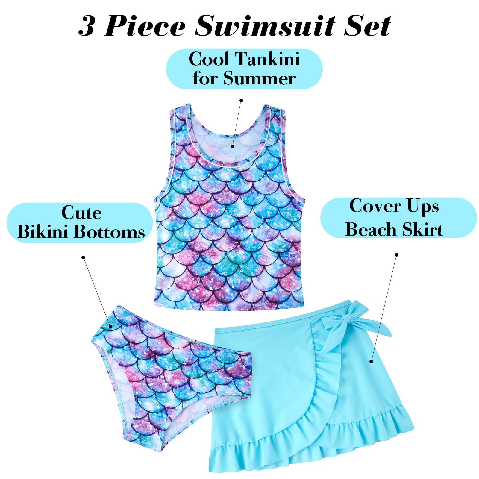Snapklik.com : Little Girls Tankini Bathing Suit There Piece Mermaid ...