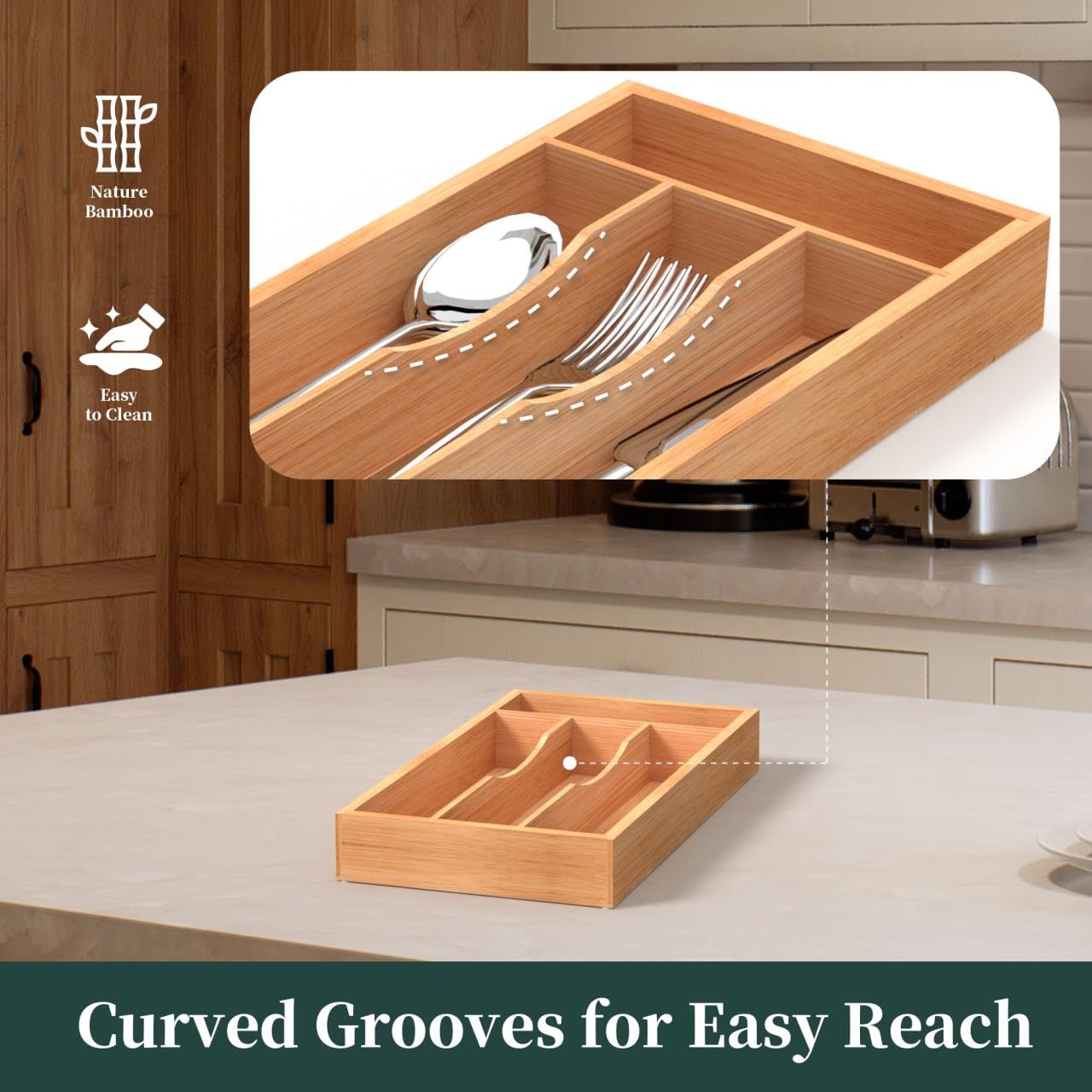 Snapklik.com : BEKVEM Small Silverware Organizer, Bamboo Kitchen Drawer ...