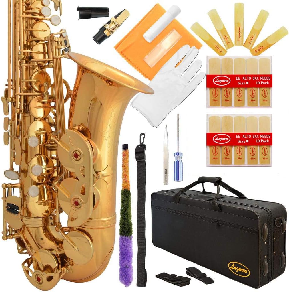 Amazon.com: Lazarro Professional Gold Lacquer Eb E-Flat Alto Saxophone ...