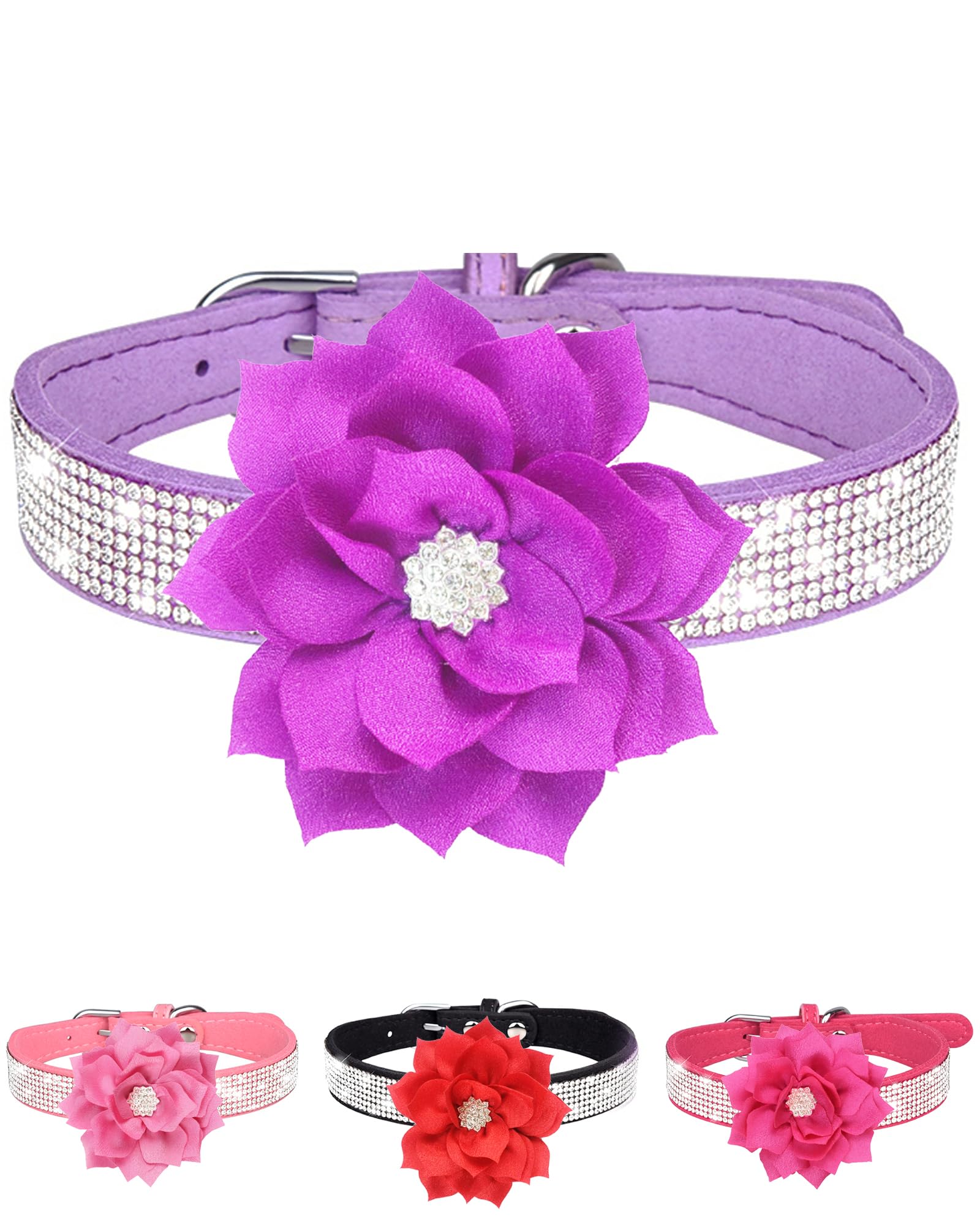 Amazon.com : Jufoo Rhinestone Dog Collar for Small Medium Dogs Purple ...