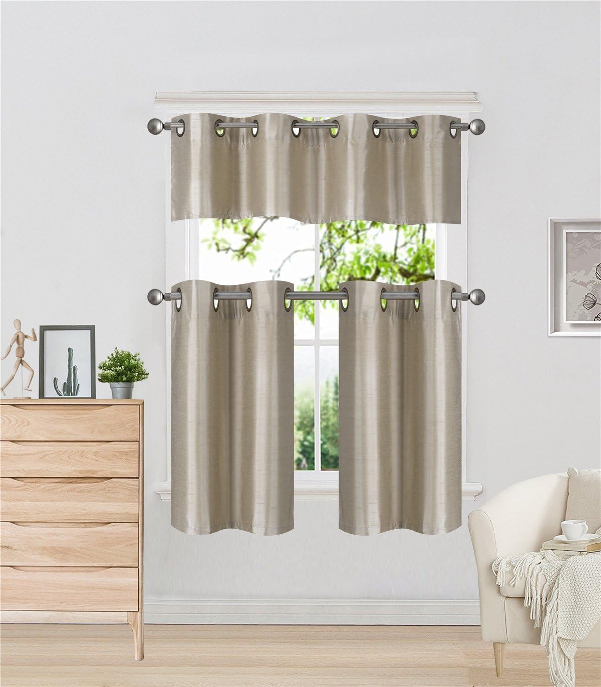 Amazon.com: Elegant Home Collection 3 Piece Solid Color Faux Silk ...