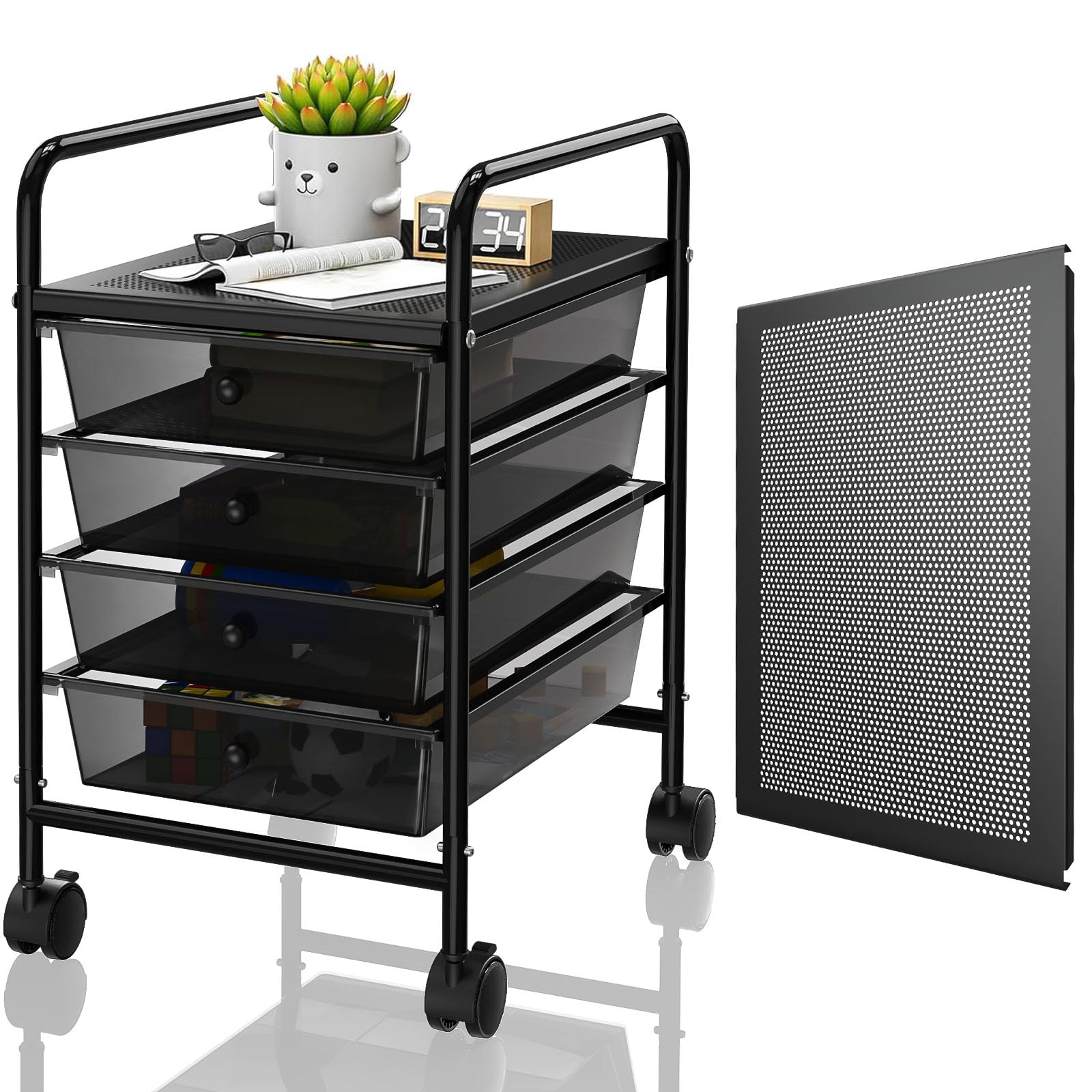 Amazon.com: Metal 4 Tier Rolling Cart with 4 Drawers,1 Table Top & 4 ...