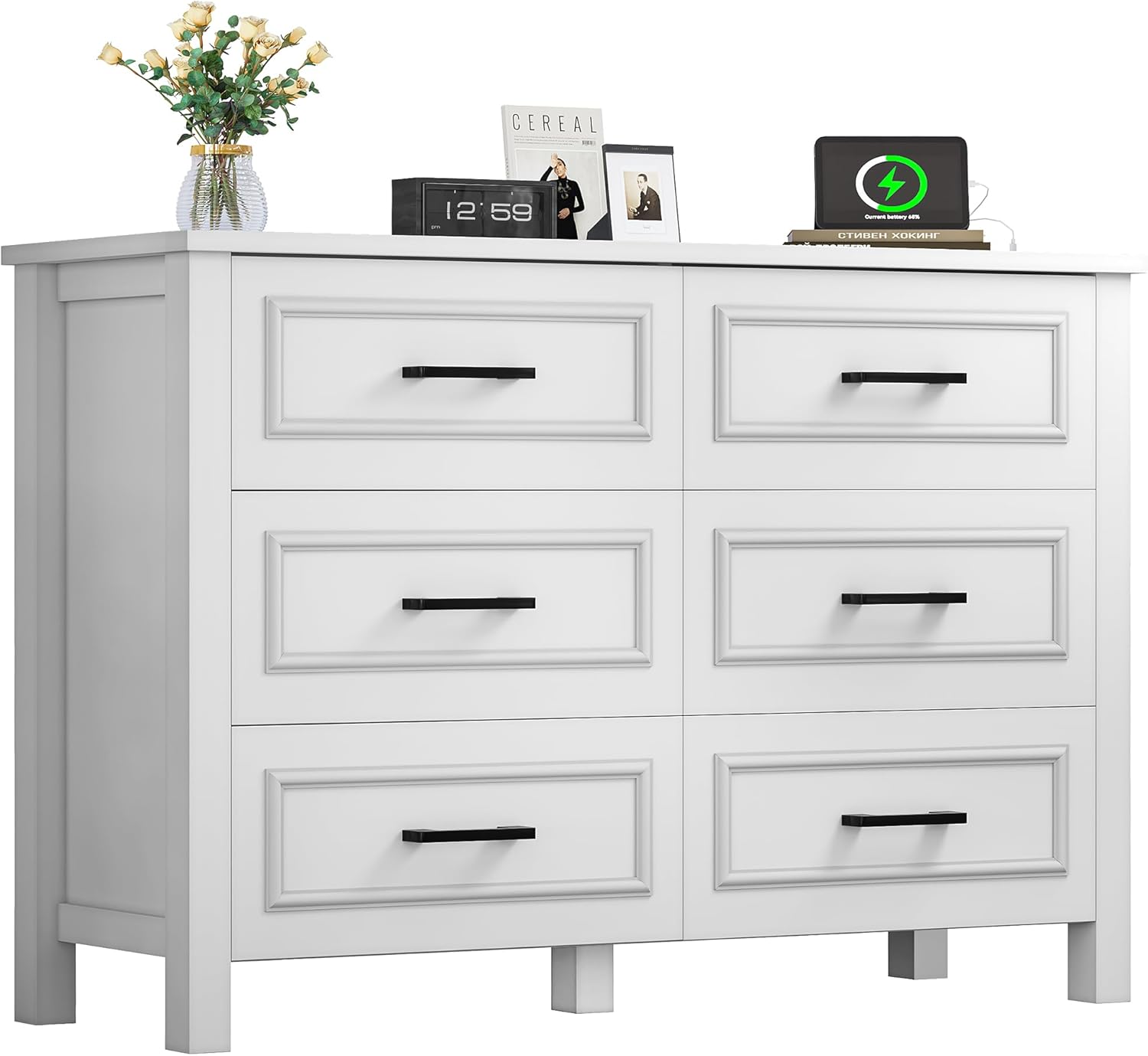 Amazon.com: YITAHOME 6-Drawer Dresser with Built-in Power Outlet, Wood ...