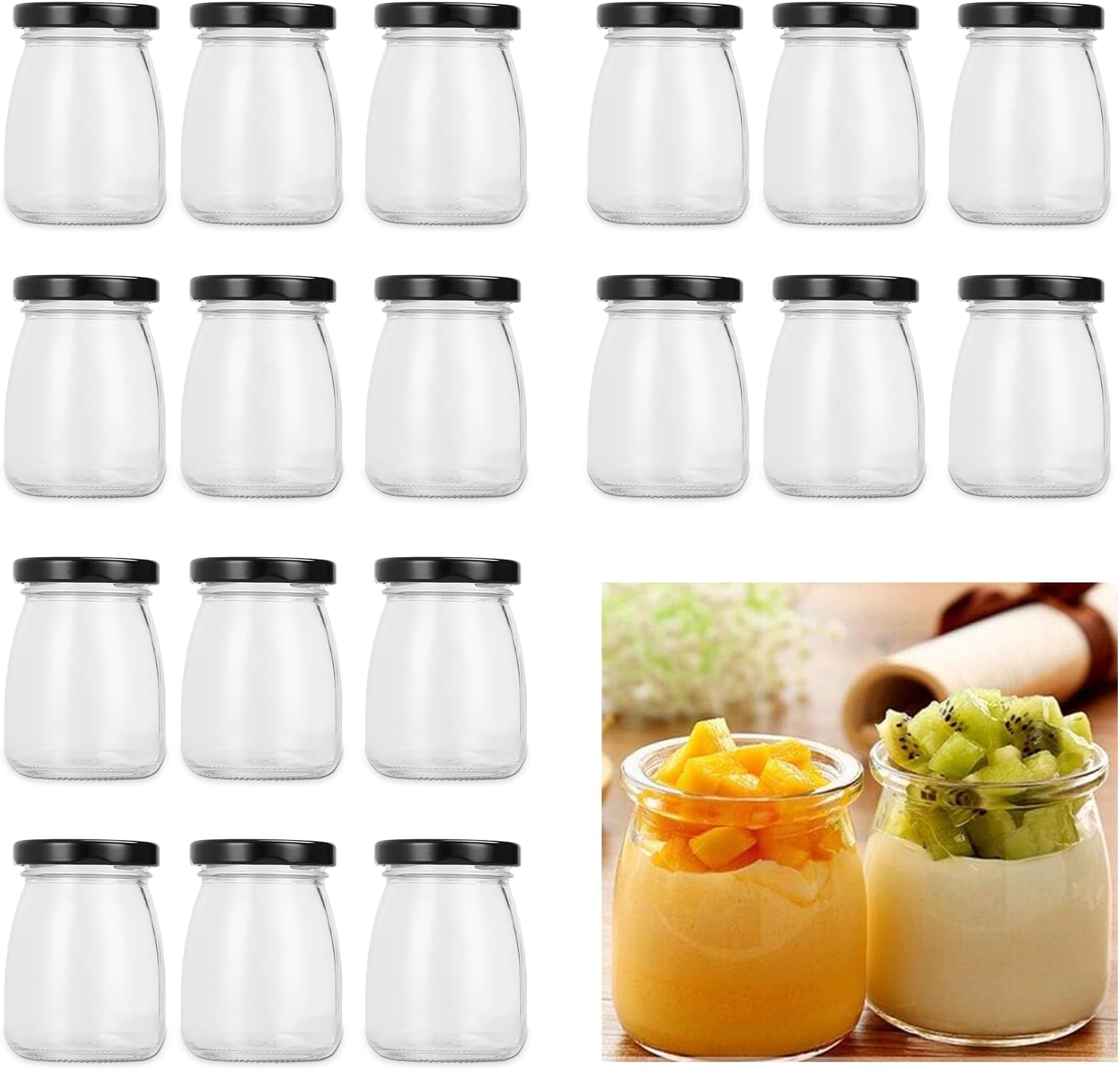 SENENQU 20 Pack 100ml / 3.5oz Clear Glass Jars, Small Yogurt Pudding ...