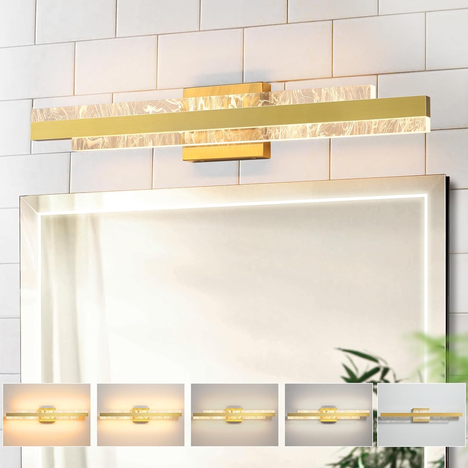 HAHZT Modern Bathroom Vanity Light: Brushed Gold 27 inch 28W Dimmable ...