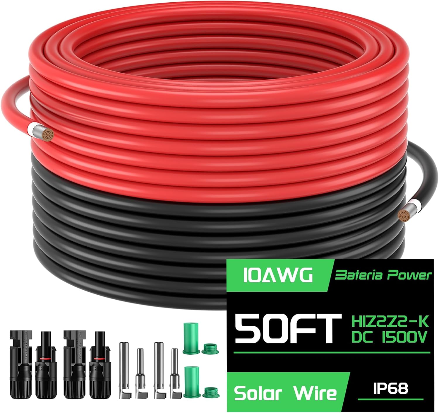 Amazon.com: Bateria Power Solar Panel Extension Cable Kit, 10AWG 50FT ...