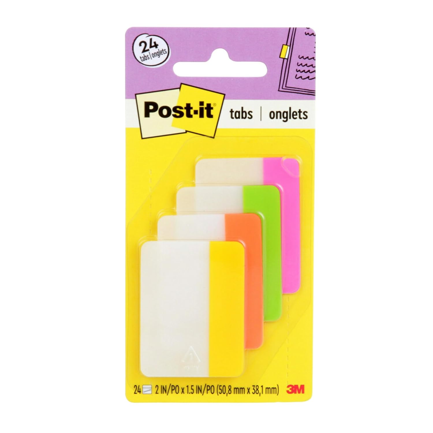 Post-it Tabs, 2-Inch Solid, Assorted Bright Colors, 6-Tabs/Color, 4 ...