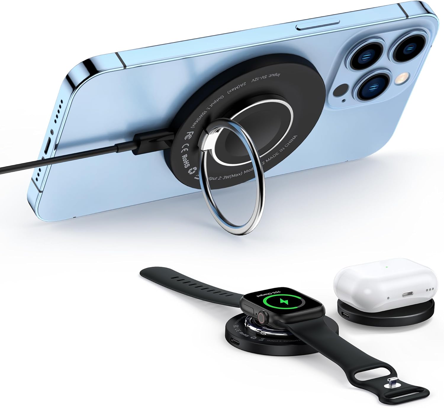 Amazon.com: RORRY 3 in 1 Magnetic Wireless Charger, 15W Fast Charging ...