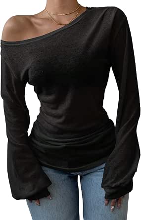 GORGLITTER Women's Off The Shoulder Cinched Waist Tops Long Sleeve ...
