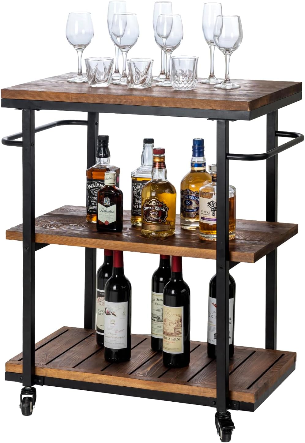 Amazon.com - MyGift 3 Tier Deluxe Bar Cart, Rustic Burnt Solid Wood and ...