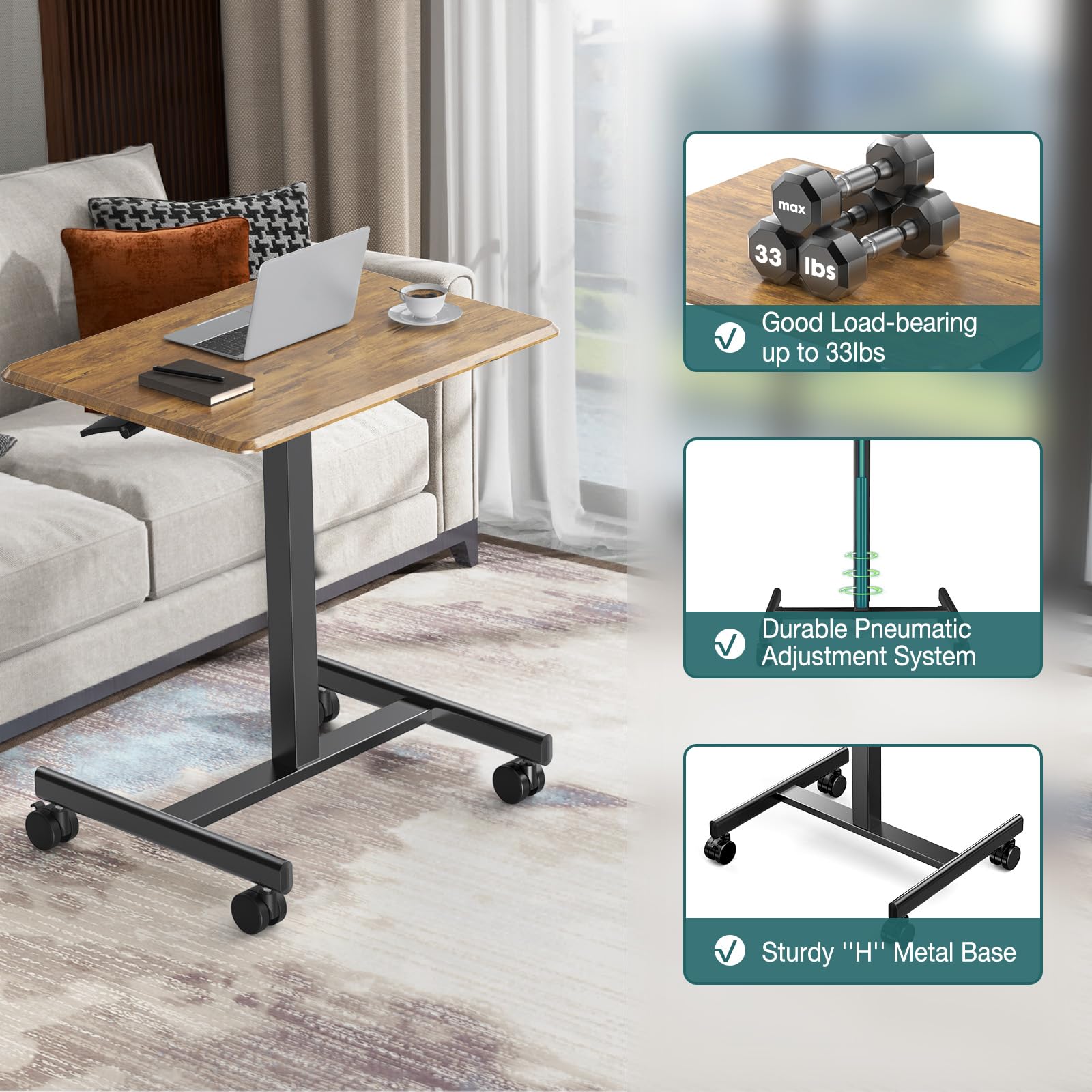 Snapklik.com : SMUG Mobile Small Rolling Desk - Adjustable Height ...