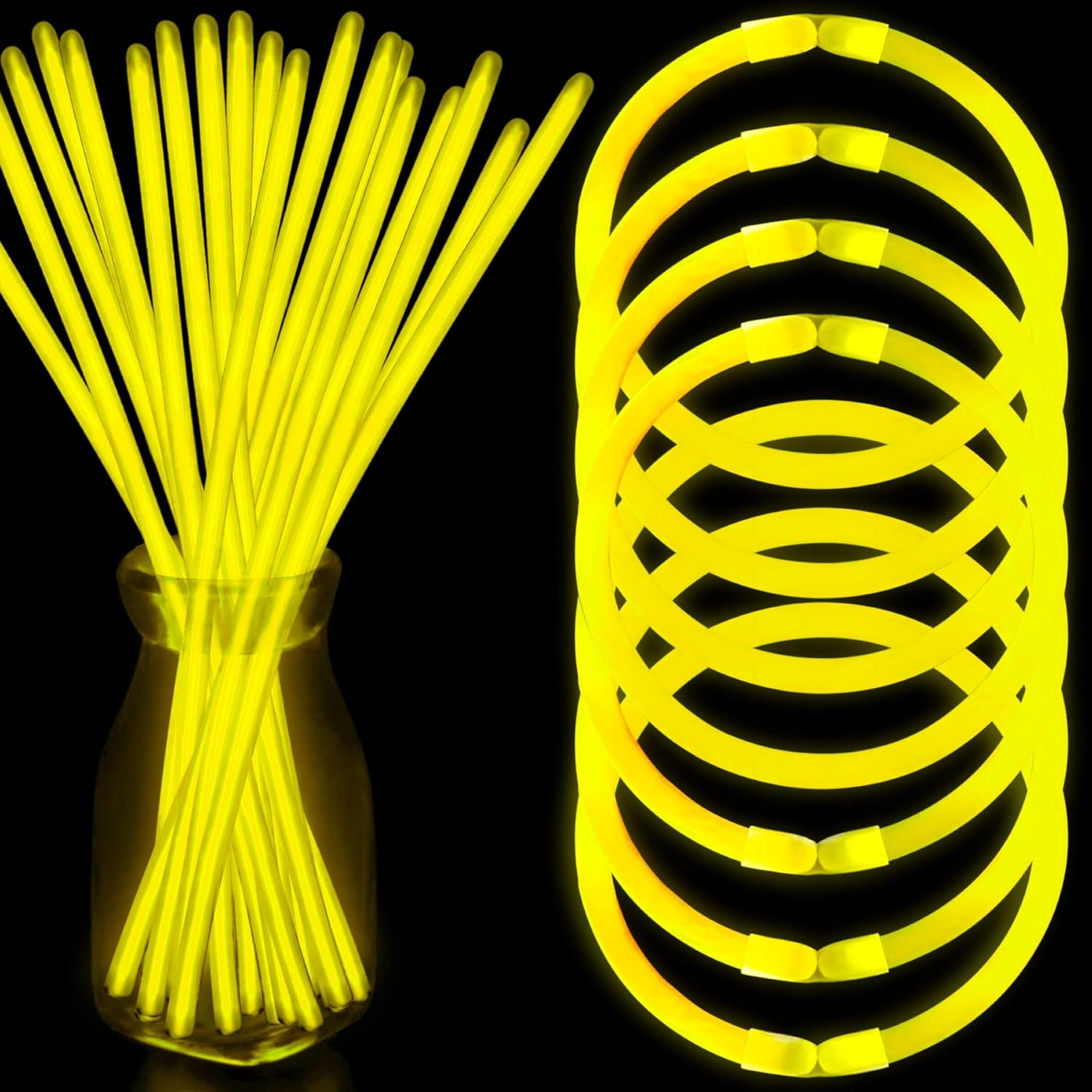 Amazon.com: NUDALA 100 Yellow Glow Sticks Bracelet Bulk Glow In The ...