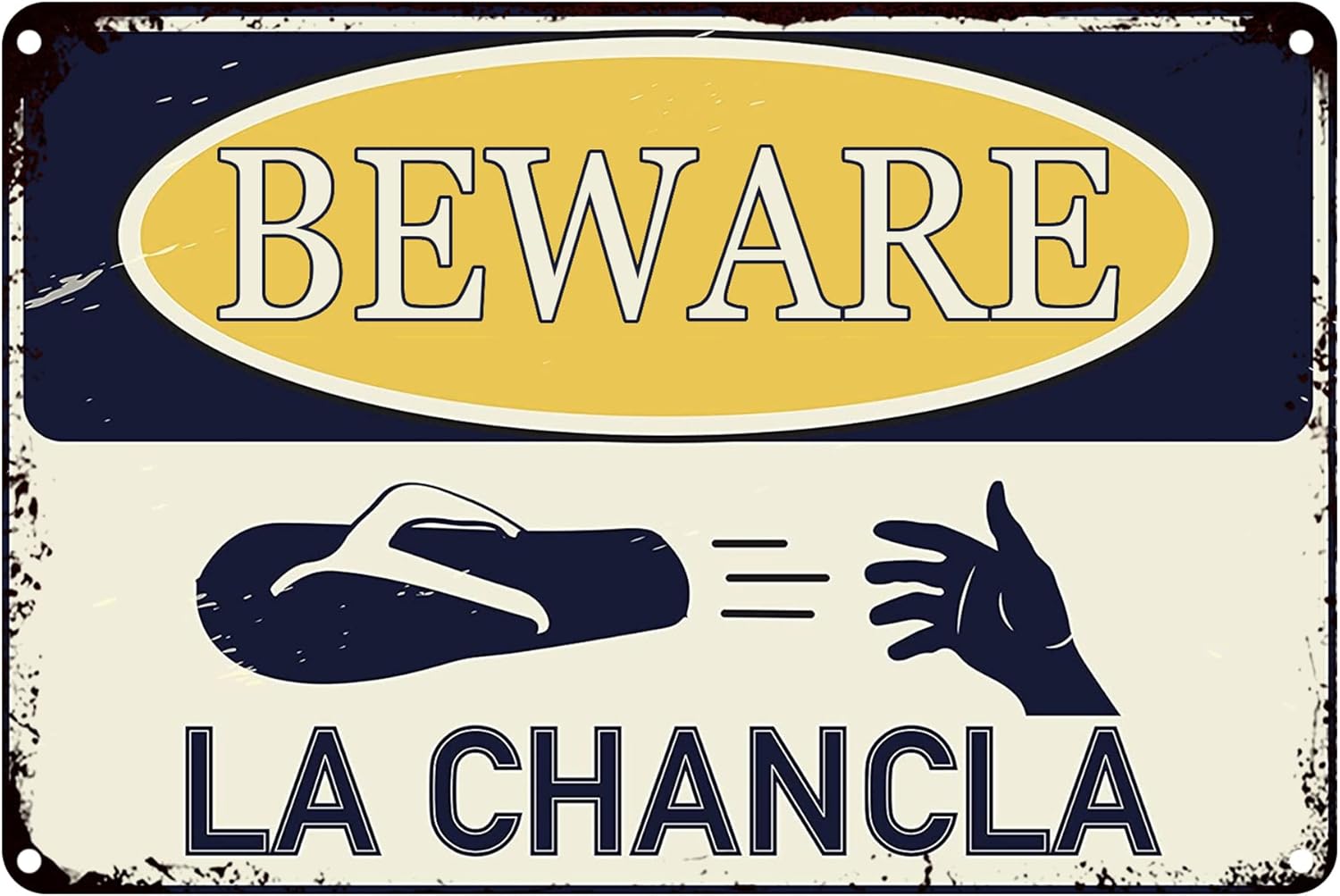 Amazon.com: Beware Of La Chancla 12 x 16 Inch Funny Tin Sign Hispanic ...