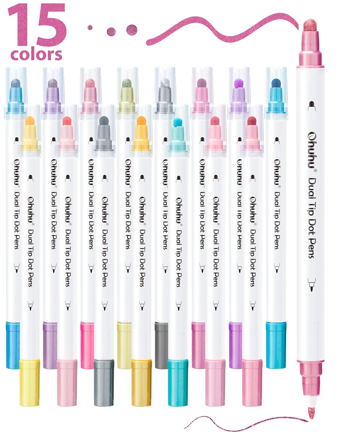 Dot Pens, Ohuhu 15 Metallic Colours Dual Tips (Fine & Dot) Dot Markers ...