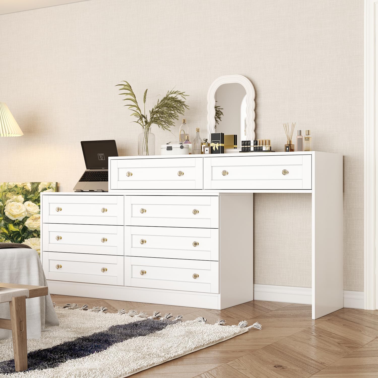 Amazon.com: ECACAD 47.2"-82.7" L 2 in 1 Vanity Desk, Shape Adjustable ...