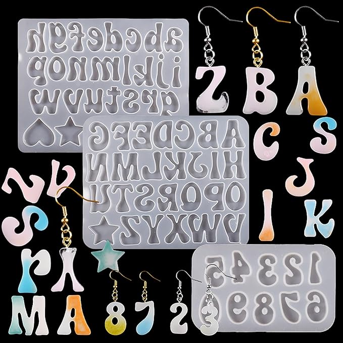 Amazon.com: 3 Pcs Letter Mold Number Mold Alphabet - Silicone Resin ...