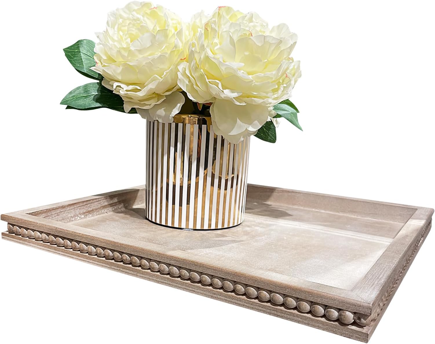 Amazon.com: Rectangular Wood Decorative Tray-Brown Bead Tray for Coffee ...