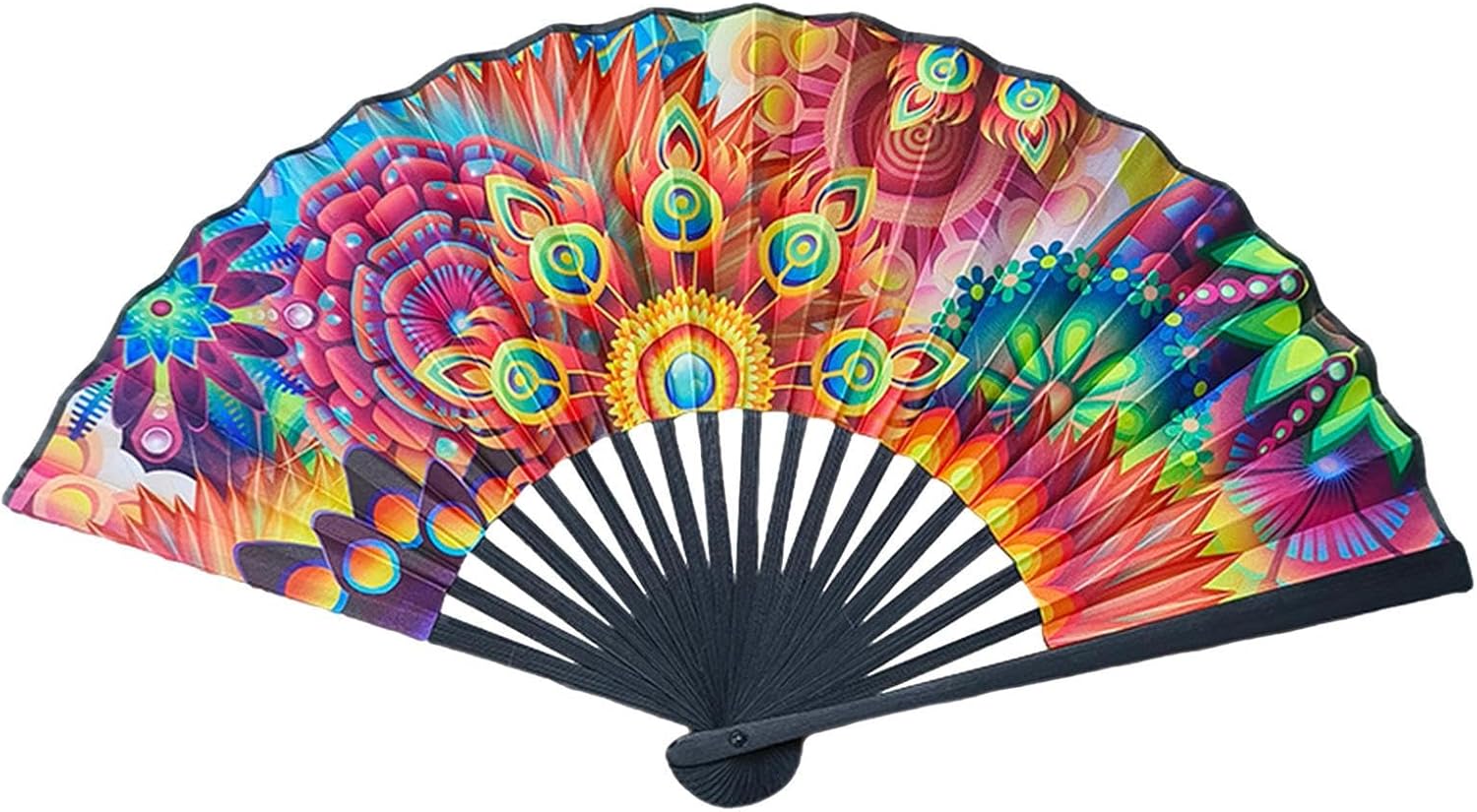 Gomice Large Folding Fan | Satin Cloth Fan with Black Straight Bone ...